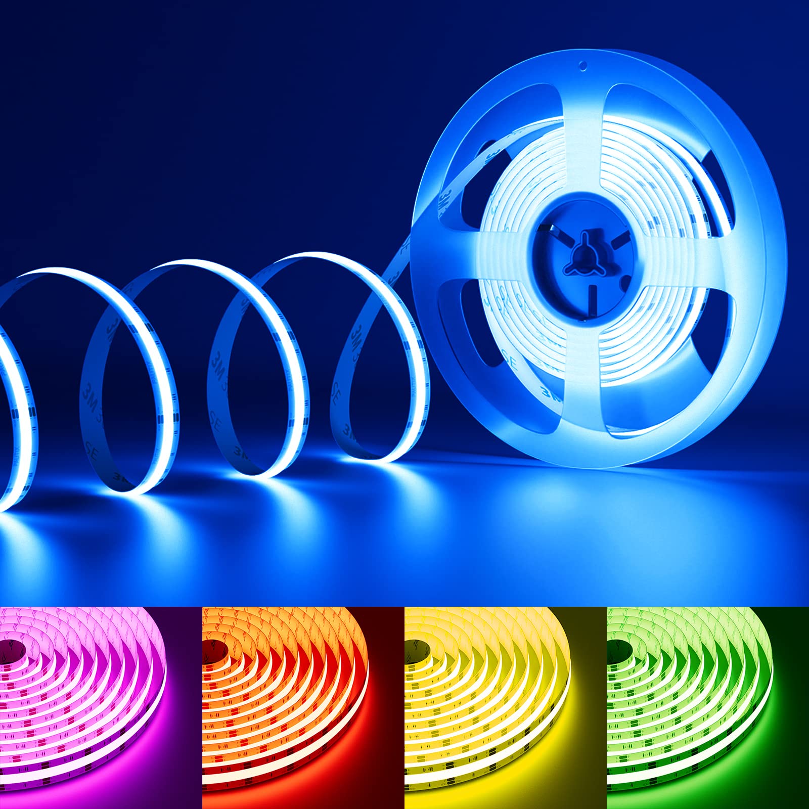 PAUTIX RGB COB LED Strip Light 16.4ft/5m,UL Listed 24V Color Changing ...