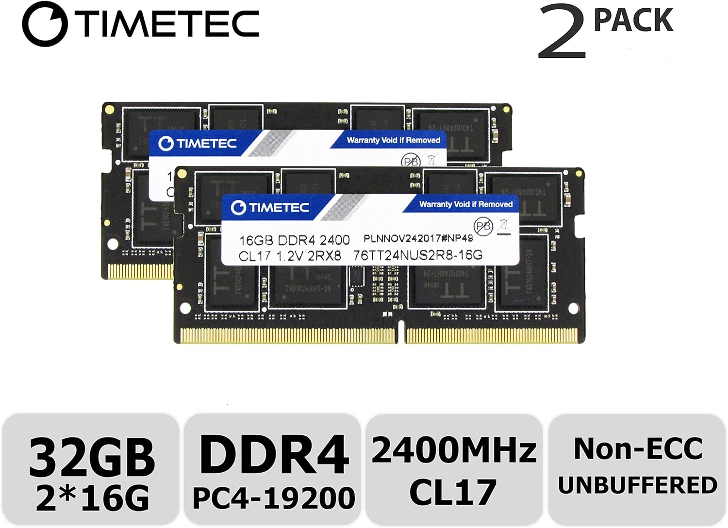 Timetec Hynix IC 32GB Kit (2x16GB) DDR4 2400MHz PC4-19200 Unbuffered Non-ECC 1.2V CL17 2Rx8 Dual ...