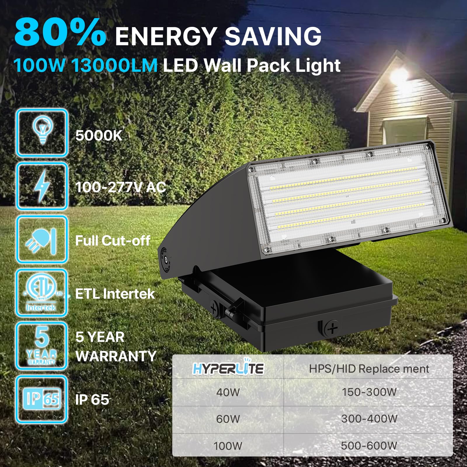 Mua HYPERLITE LED Wall Pack Light 100W 13000LM,ETL Approved Full Cut ...