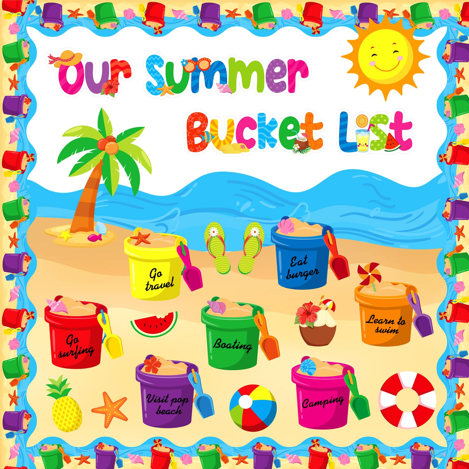 Faccito 57 Pcs Summer Bulletin Board Decorations Set Our Summer Bucket ...