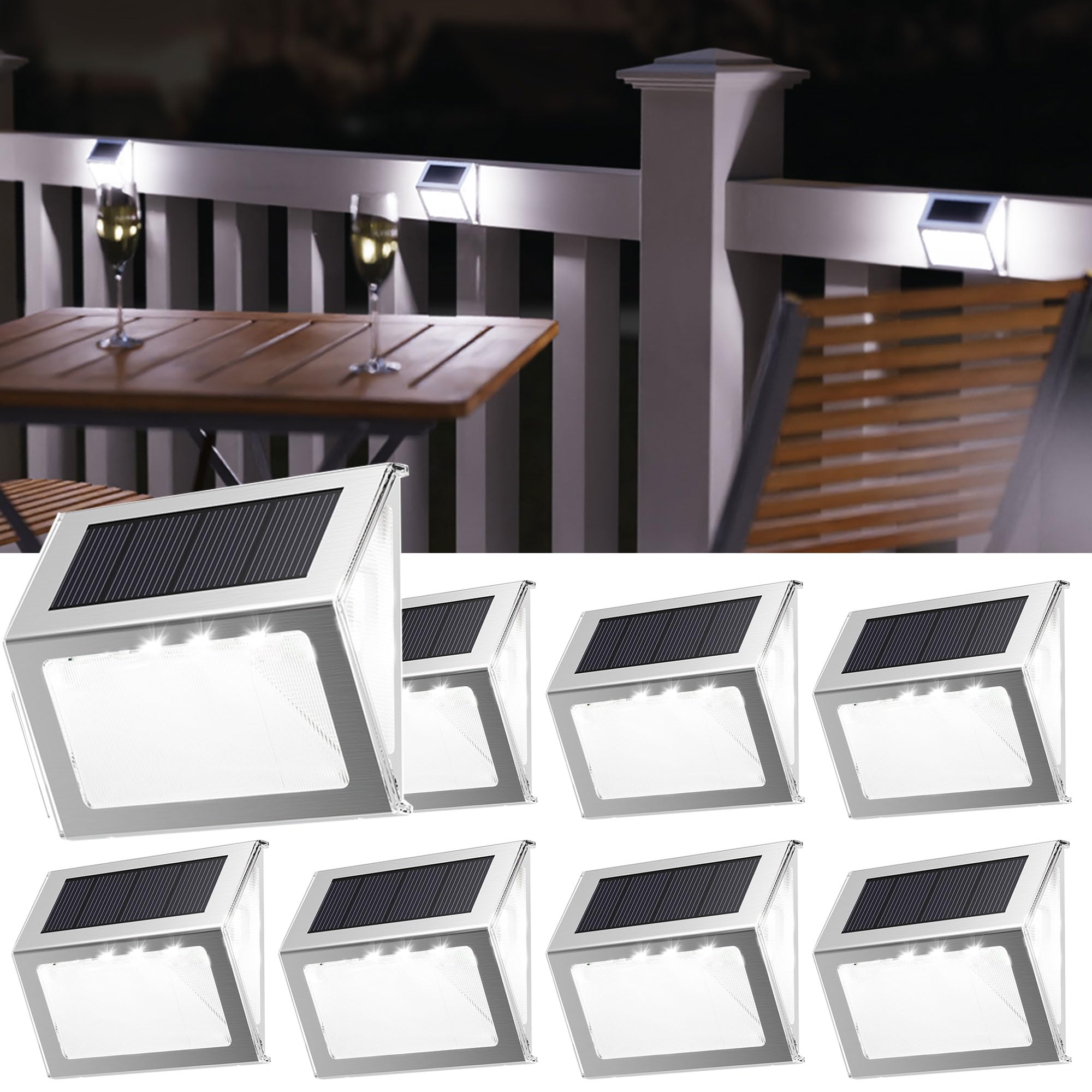 JACKYLED 7 LED Solar Step Lights, 3-Side Lenses, Waterproof, Stainless Steel, Garden, Patio ...