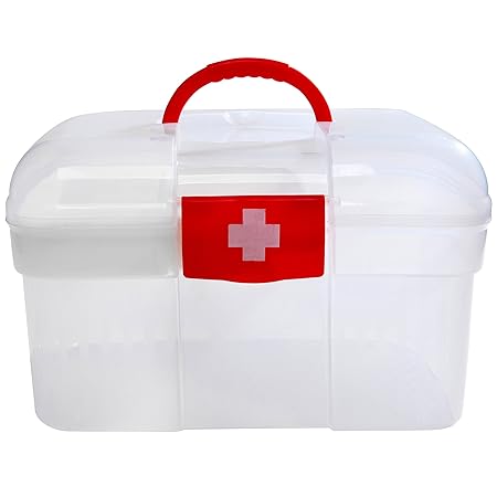 Red First Aid Clear Container Bin / Family Emergency Kit Storage Box w ...
