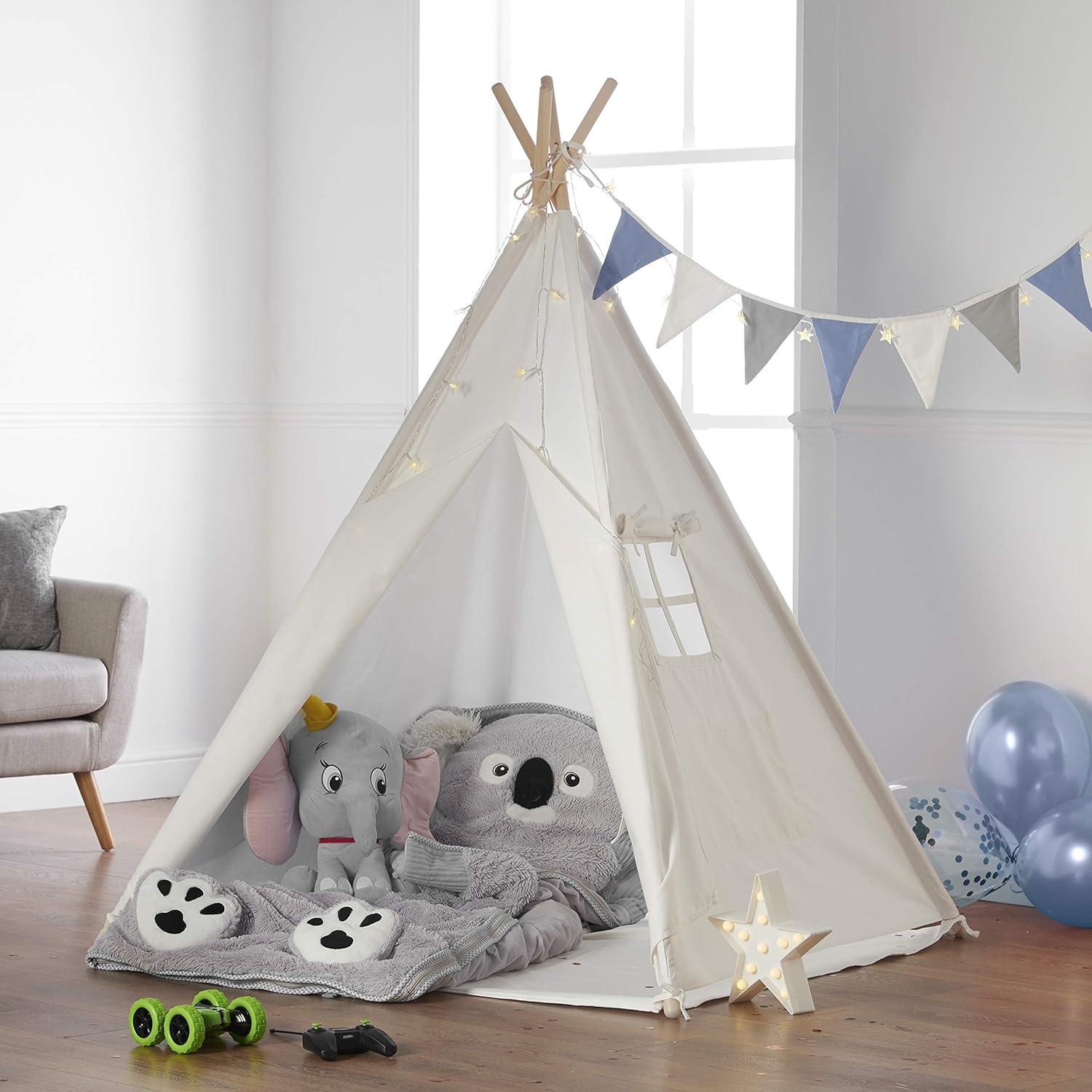 Haus Projekt Kids TeePee with Fairy Lights, Bunting & Waterproof Base ...