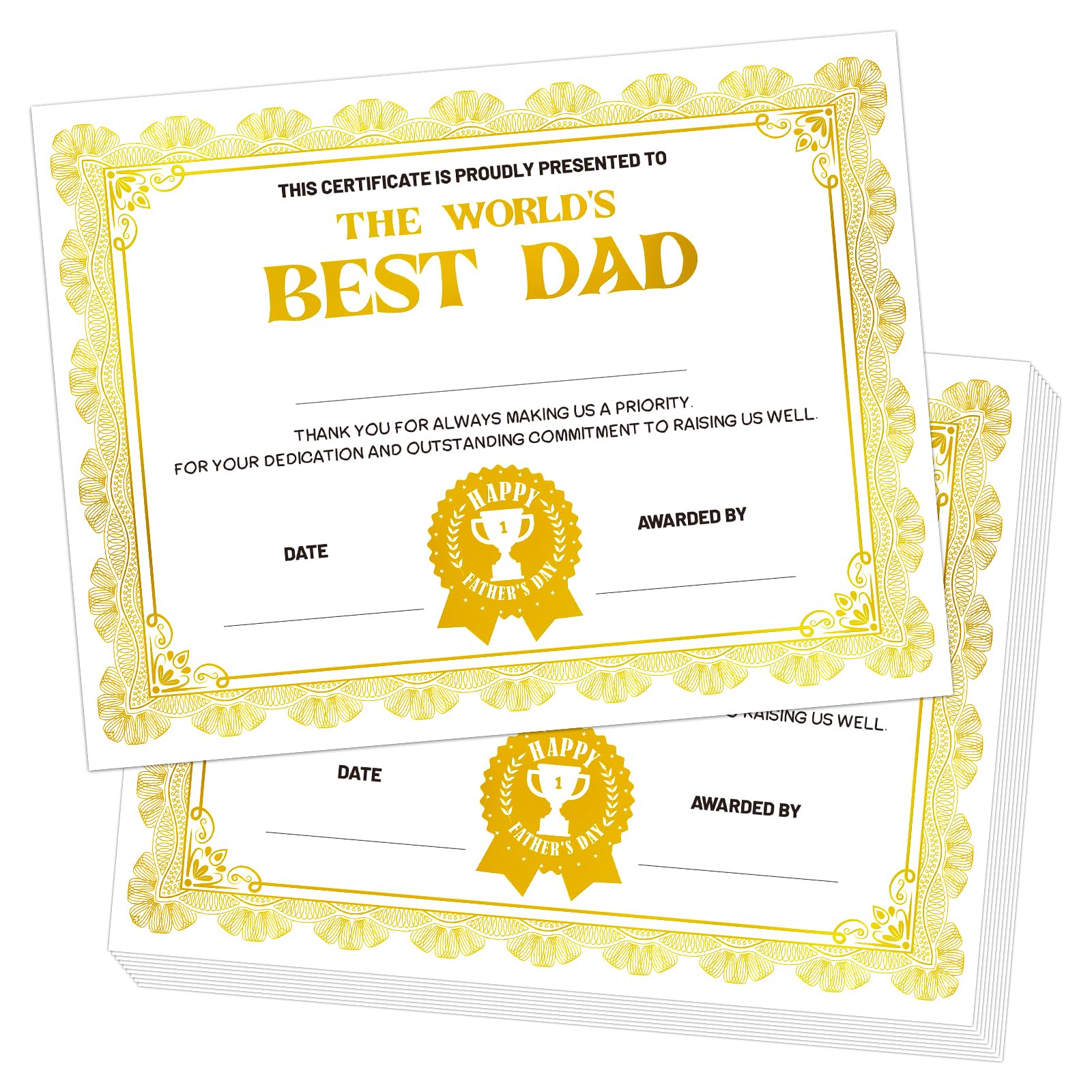 Father's Day Gold Foil Award Certificate Best Dad Certificate Father's ...