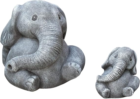 Garden ornament Elephant, Set of 2, Cast stone, Slate gray: Amazon.co ...