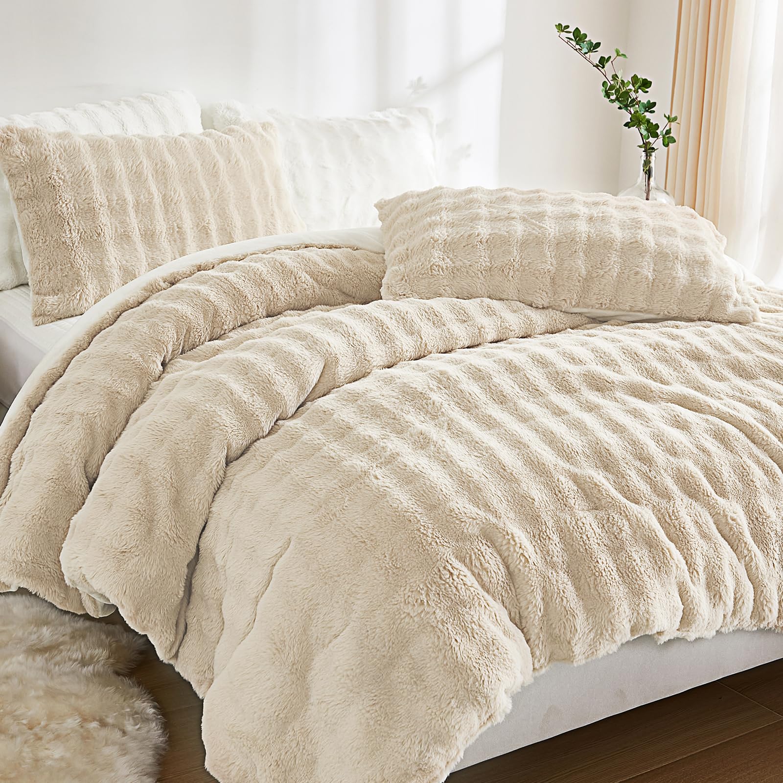 Bedbay Beige Fluffy Duvet Cover King Size,Rabbit Faux Fur Bedding Set ...
