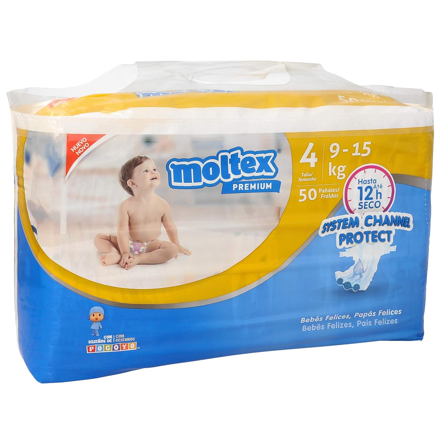 MOLTEX Premium pañales system channel protect 9-15 kgs talla 4 paquete ...