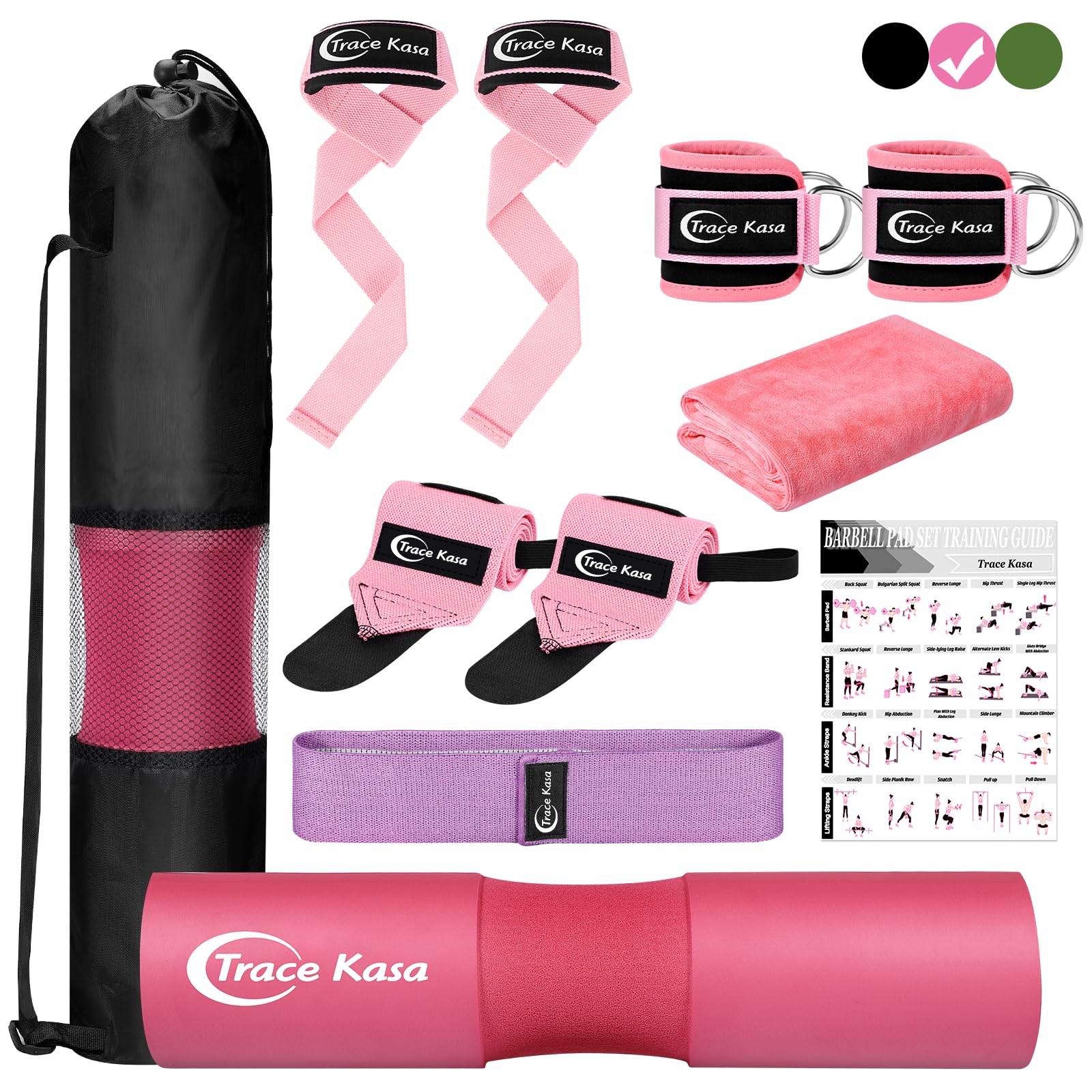 TRACE KASA Barbell Pad Set: Hip Thrusts Pad for Squats Ankle Straps for ...