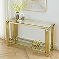 Amazon.com: SSLine Glass Console Table with Gold Stainless Steel Frame ...