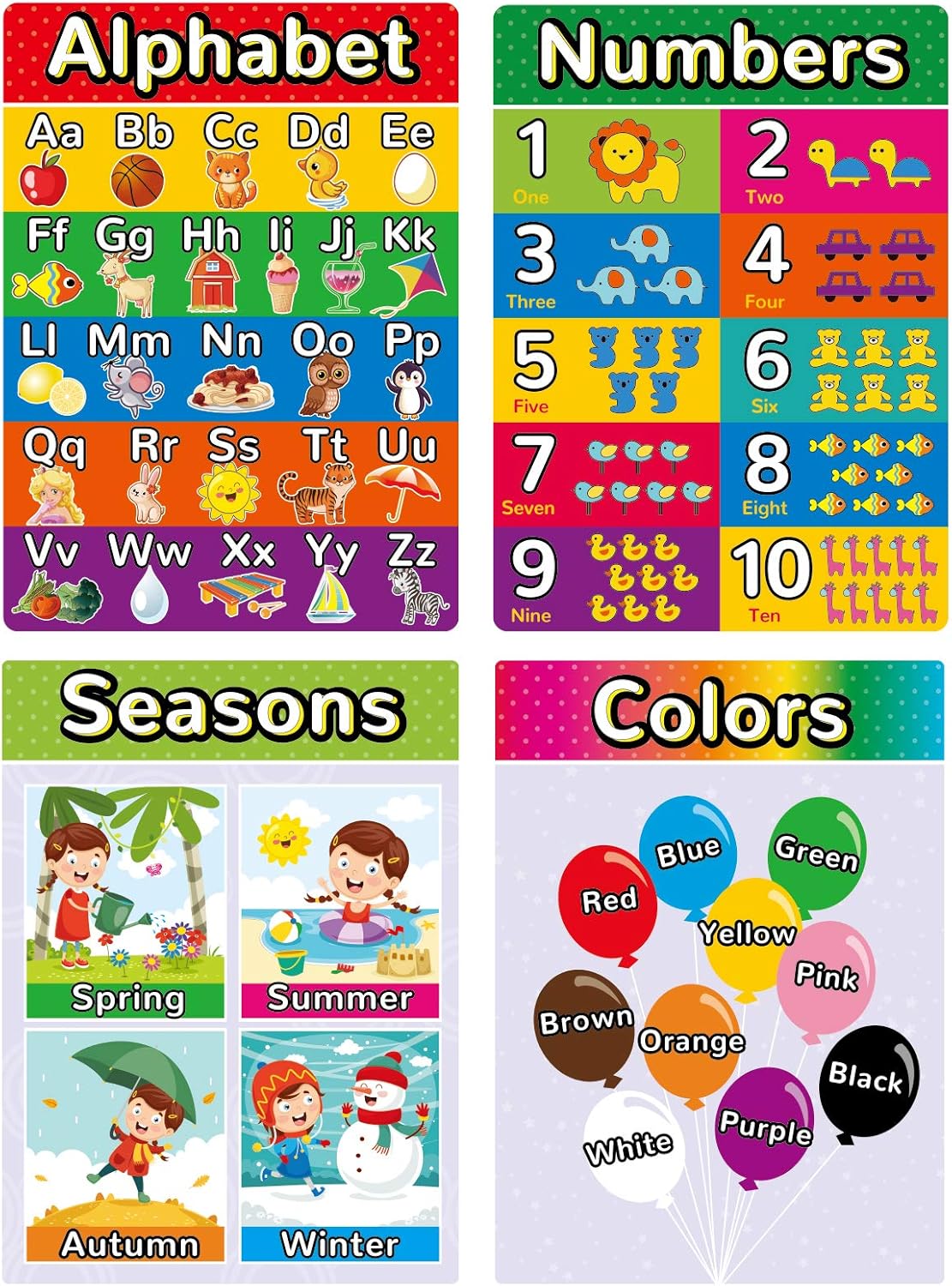 Toddlers Learning Posters Including Alphabet Colors and Numbers 6 ...