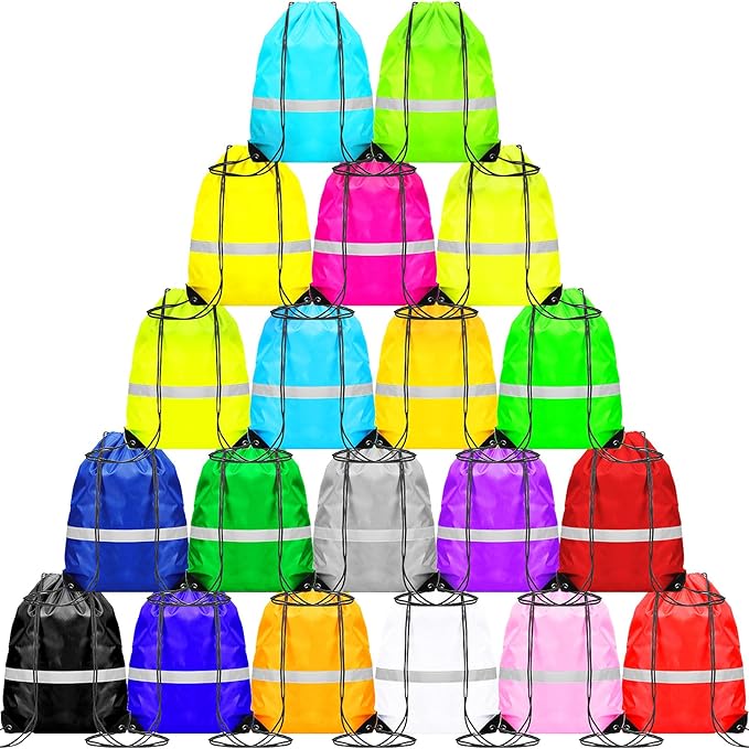 20 Pieces Reflective Strip Drawstring Backpack Bags Portable Backpack ...