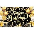 Amazon.com: KatchOn, Black and Gold Happy Birthday Banner - XtraLarge 72x44 Inch | Birthday ...