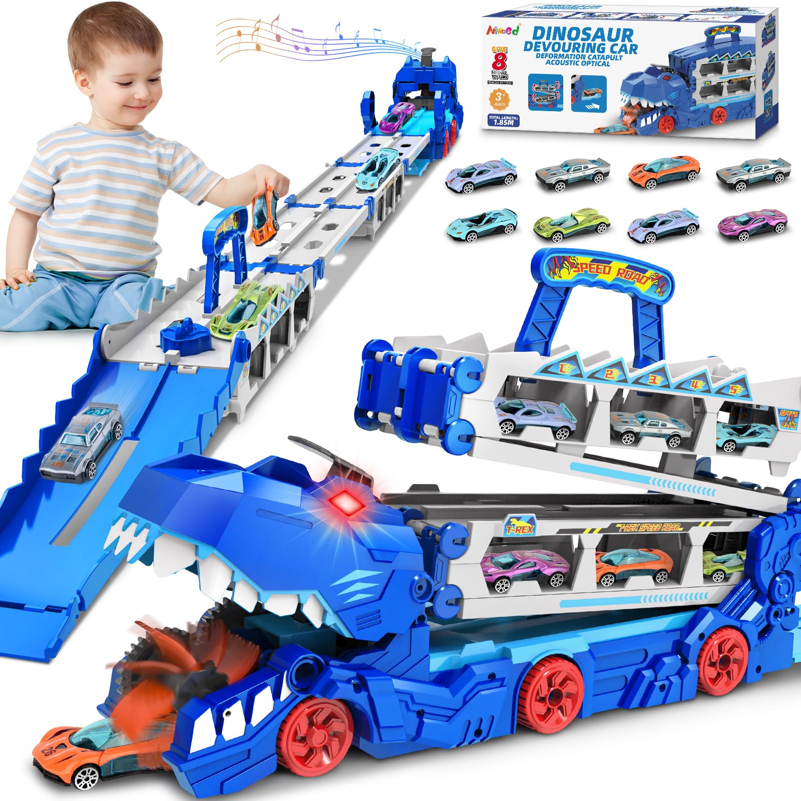 Carrier Truck Toys for Kids, 6-FT Race Track and 8 Die-Cast Metal Toy ...