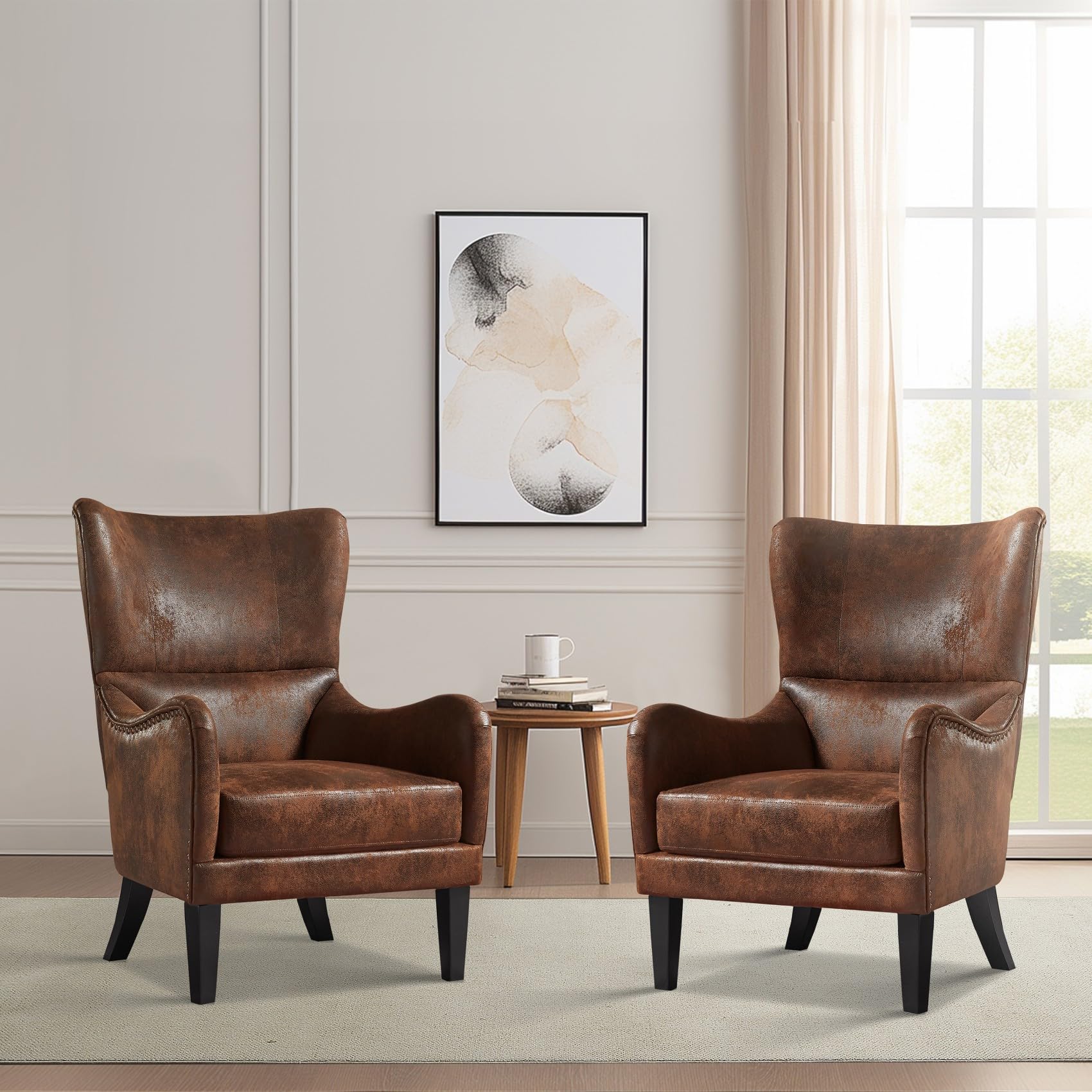 Merax 2Pcs Club Accent Upholstered Wingback Chair with High-Back, Mid ...