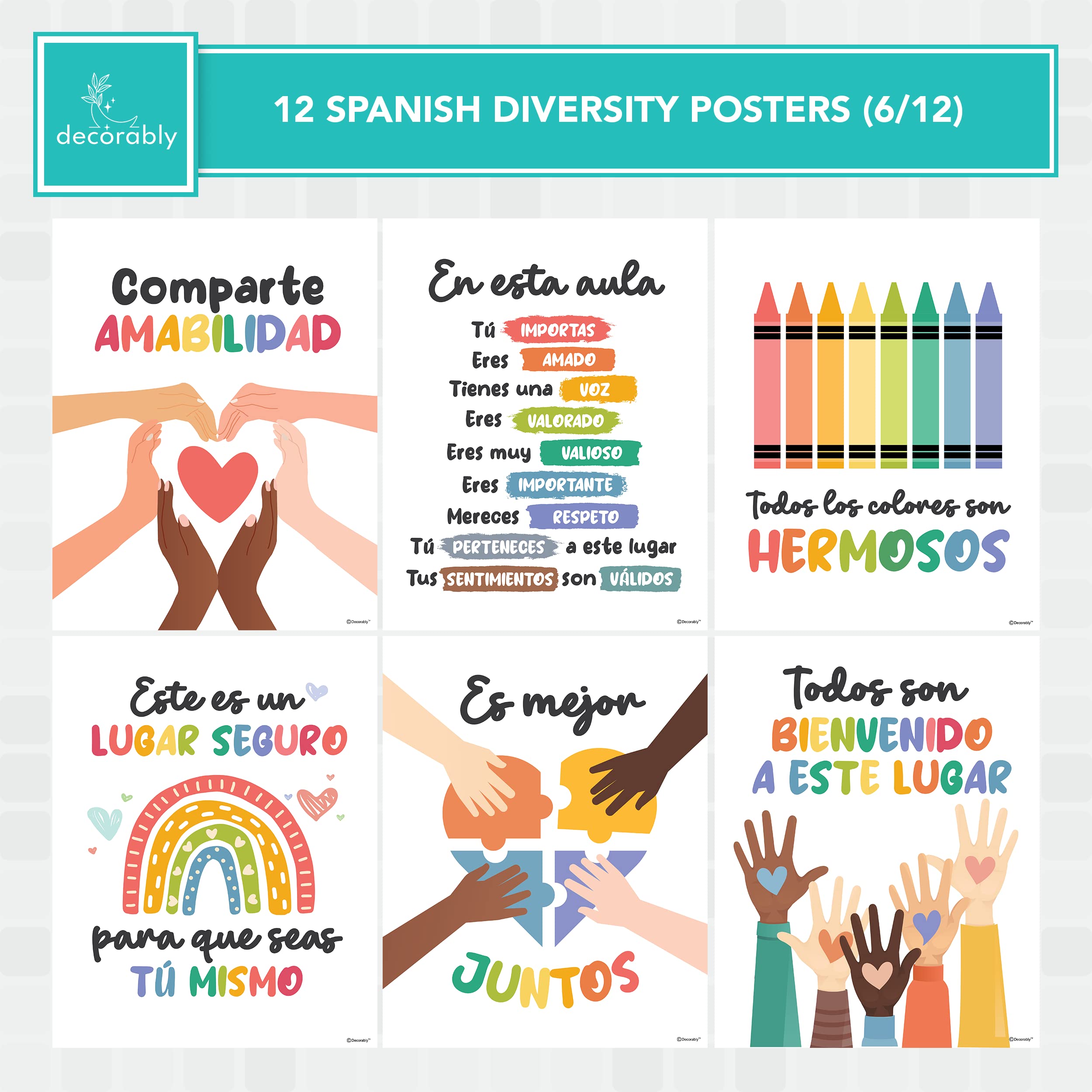 Mua Decorably 12 Diversity Spanish Classroom Posters, 11x14in Matte ...
