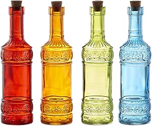 Amazon.com | Style Setter, Multi Set of 4 Colored Glass Bottles: Mixed ...