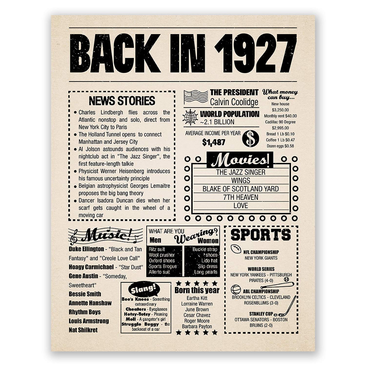 Mua 8x10 1927 Birthday Gift // Back in 1927 Newspaper Poster // 97th ...