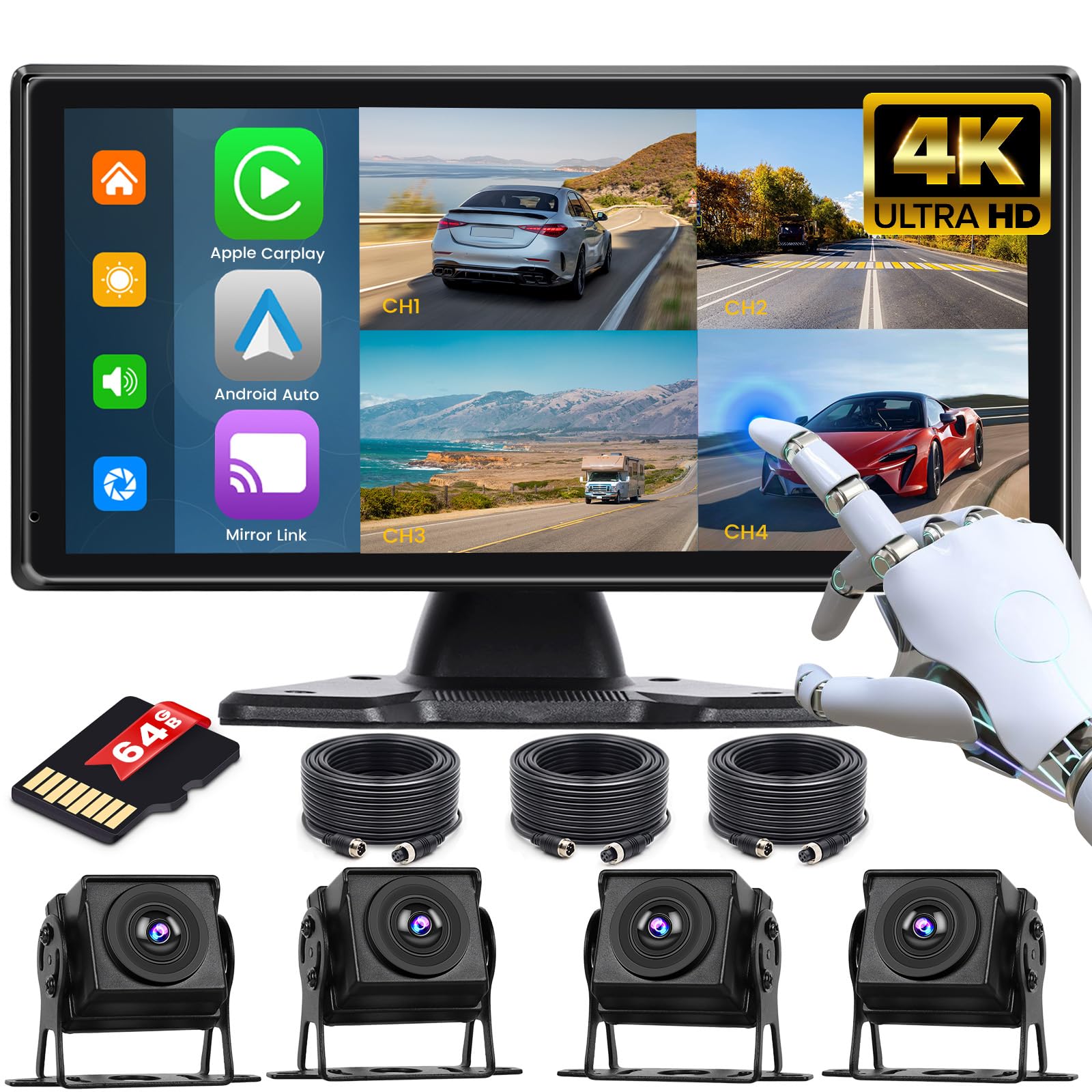 Inefala 4K RV Backup Camera System with Wireless CarPlay Android Auto ...