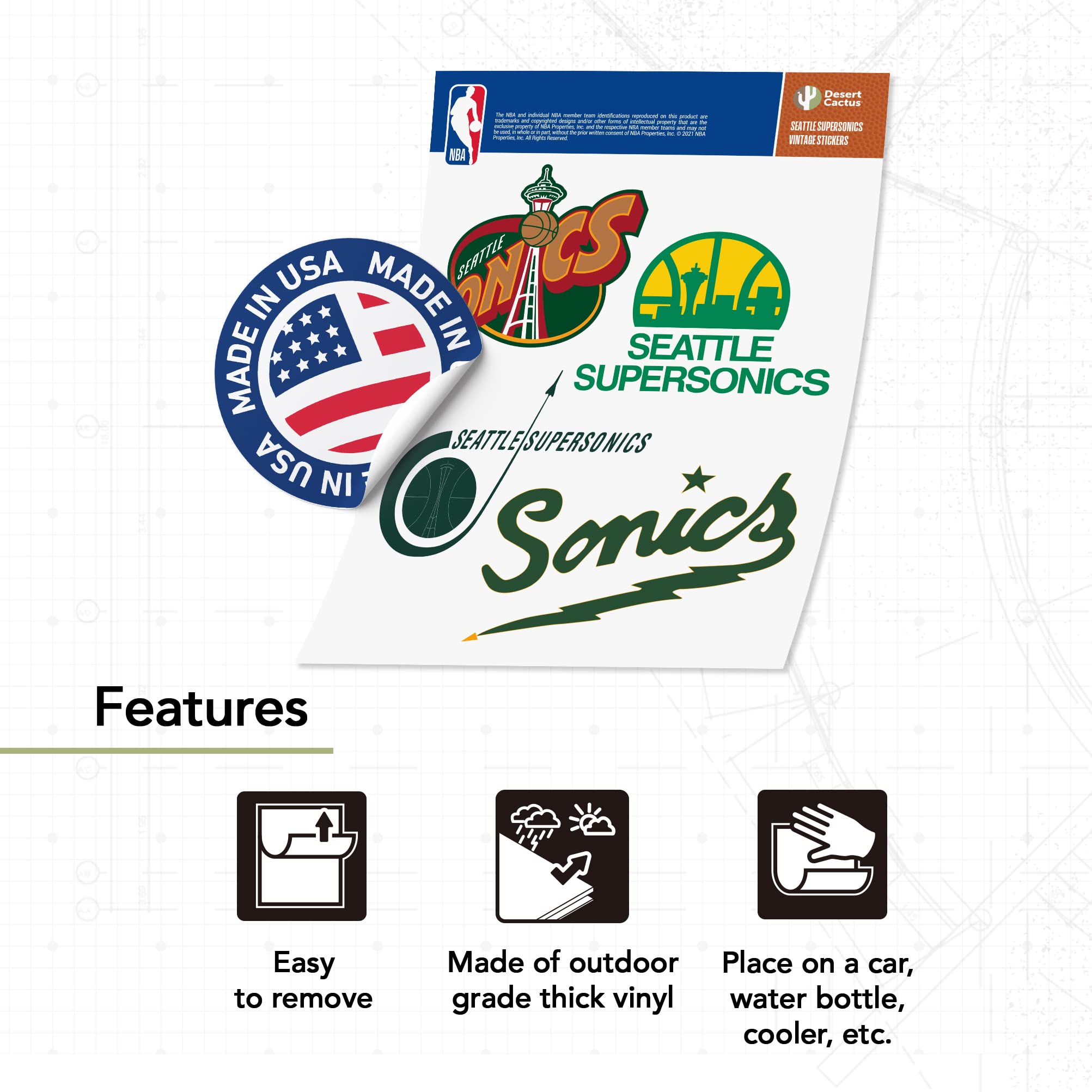 Mua Desert Cactus Seattle Super Sonics Sticker NBA Officially Licensed ...
