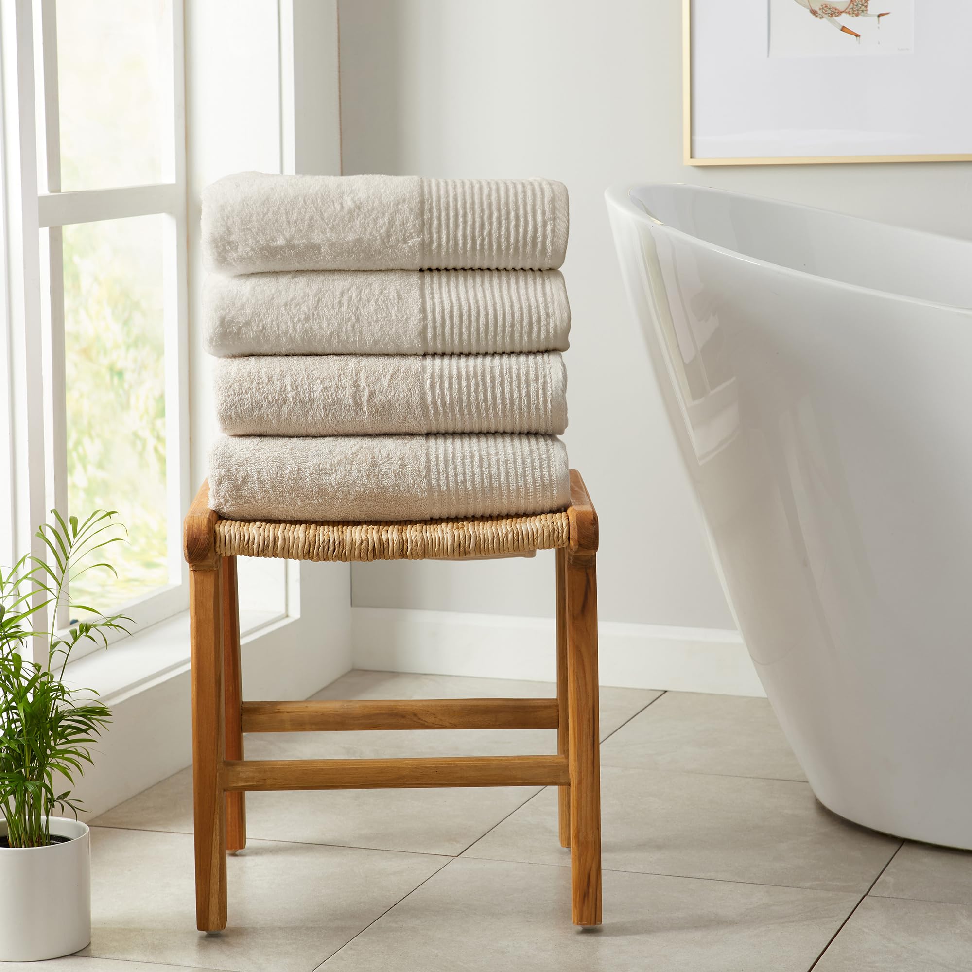 Great Bay Home Taupe Bath Towels - 100% Featherspun Cotton 4 Pack 54x27 ...
