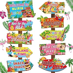 DPKOW 20pcs Hawaiian Party Welcome Sign with 4 Sheets Letter Stickers ...