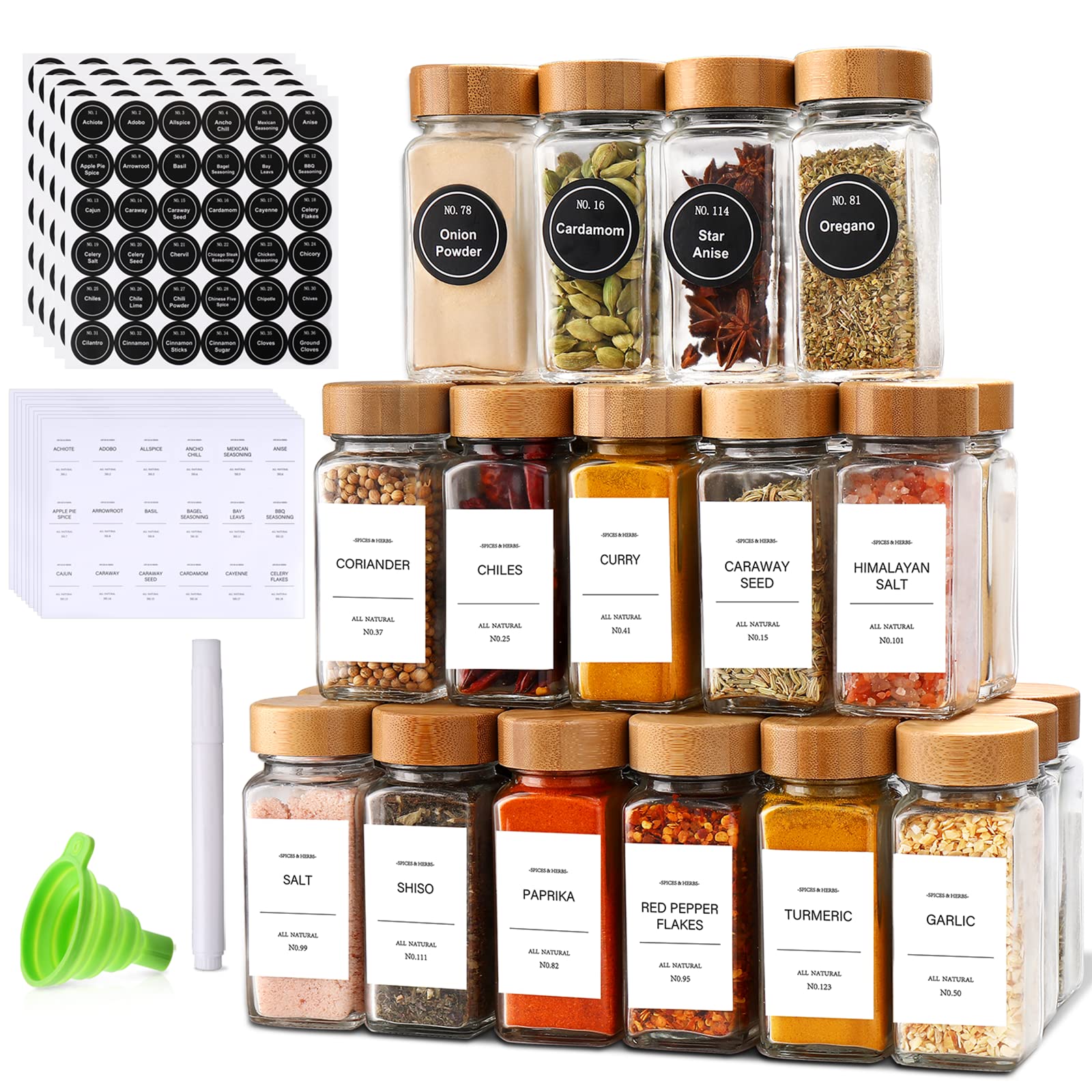 DIMBRAH Spice Jars with Label 24Pcs,Seasoning Containers,Glass Spice ...