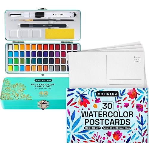 ARTISTRO Watercolor Paint Set, 48 Vivid Colors in Portable Box and 30 ...