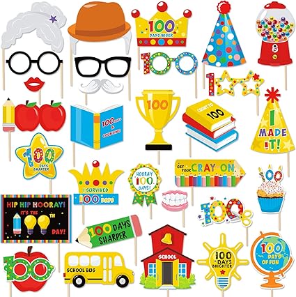 Amazon.com: 100th Day Of School Photo Props Happy 100 Days Of ...