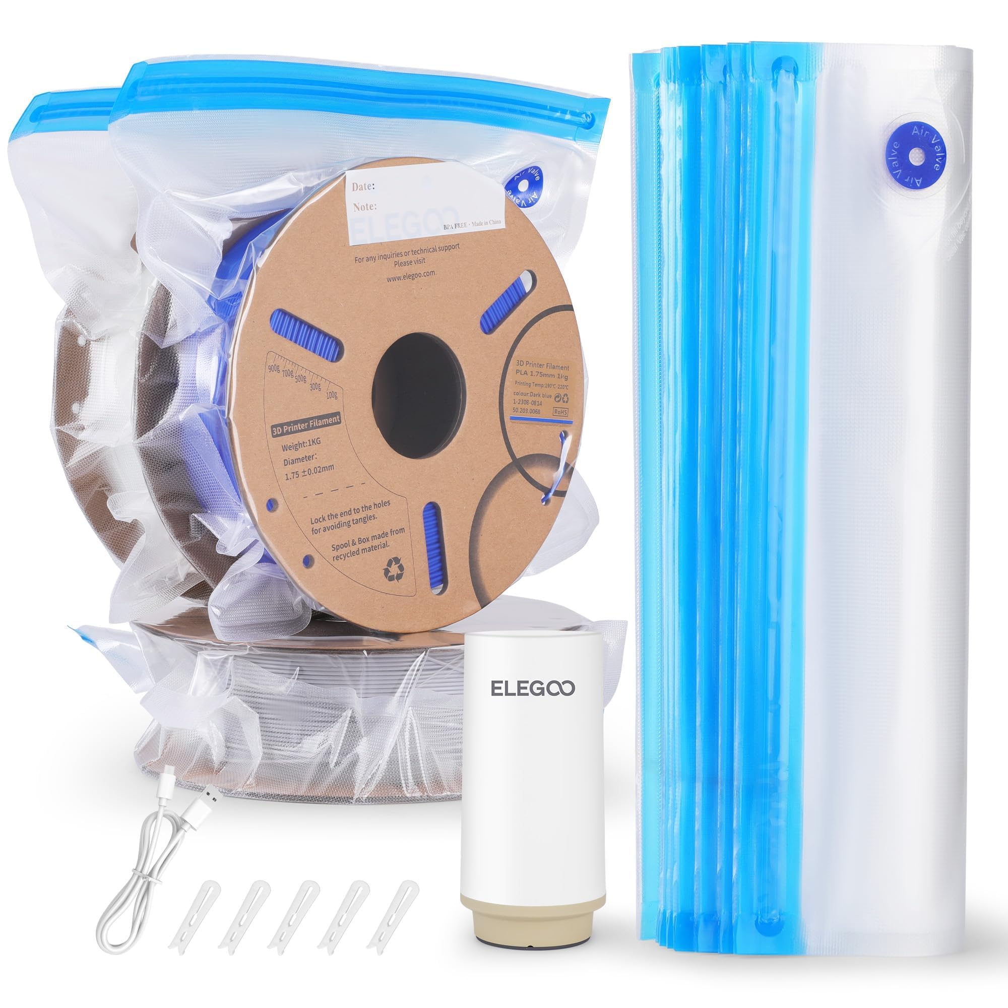 ELEGOO Filament Storage Bags Electric Pump Kit, 30 Bags Vacuum Sealed ...