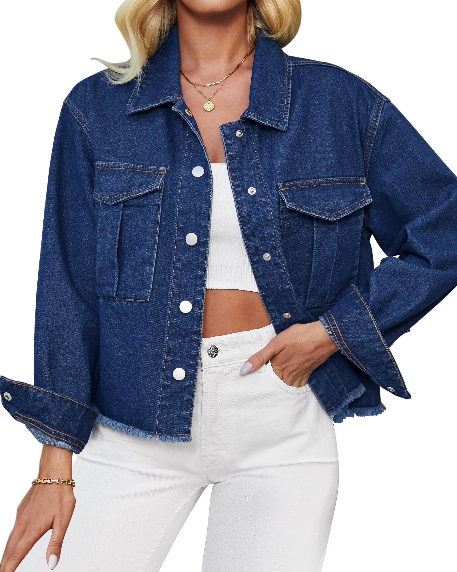 luvamia Summer Jackets For Women Plus Size Denim Jacket Womens Jean ...