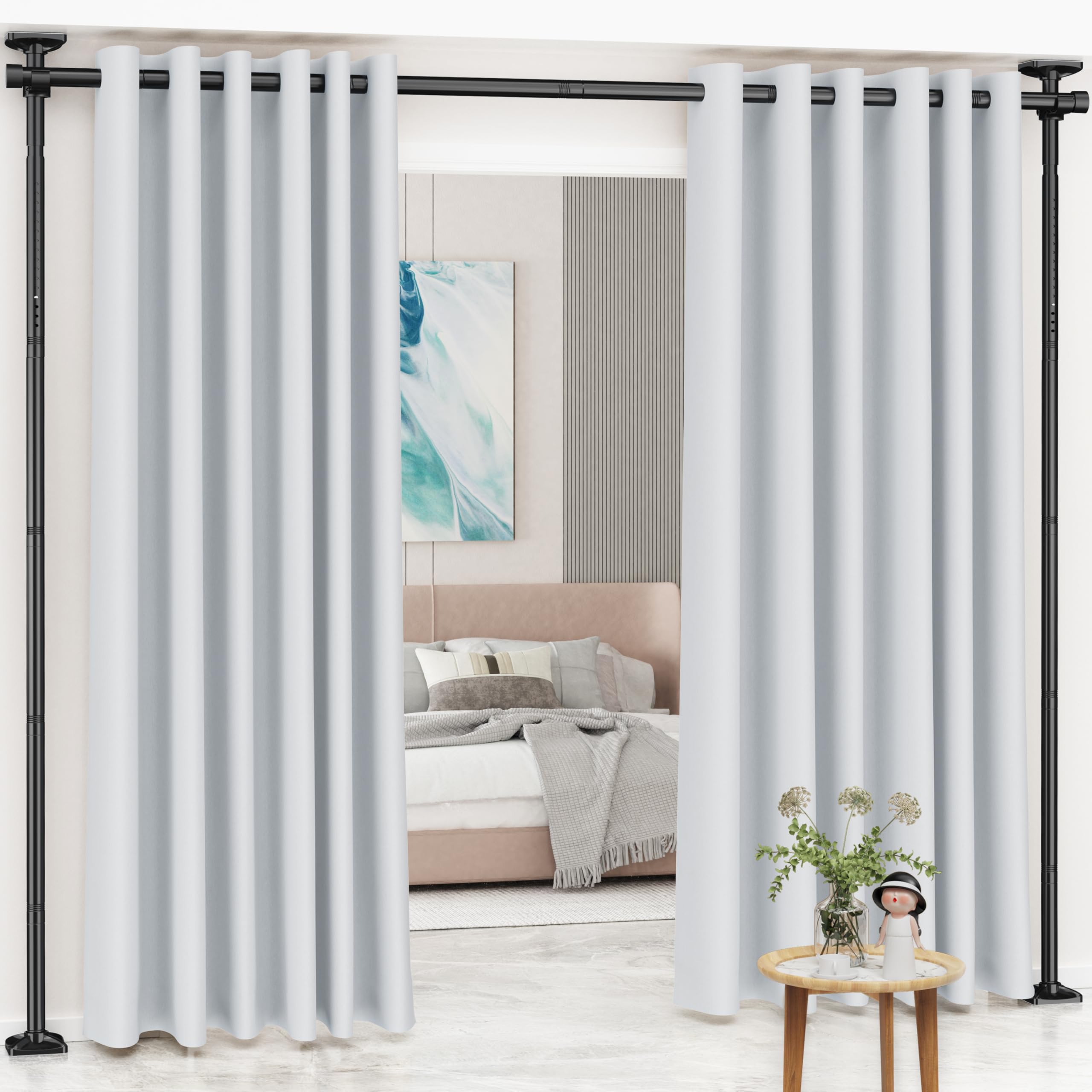 SUNALLY Room Divider Curtain Rod - No Drilling Partition Room Dividers ...