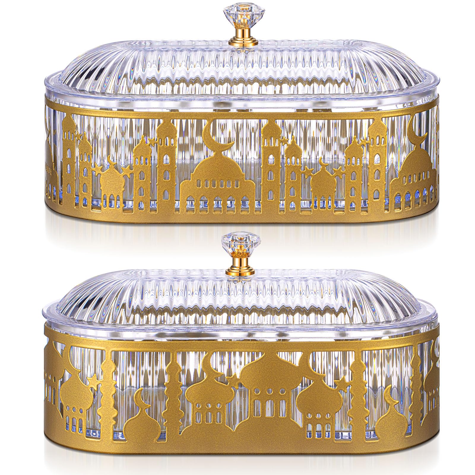 Perthlin 2 Pcs Ramadan Trays with Lid Metal Gold Eid Mubarak Plates ...