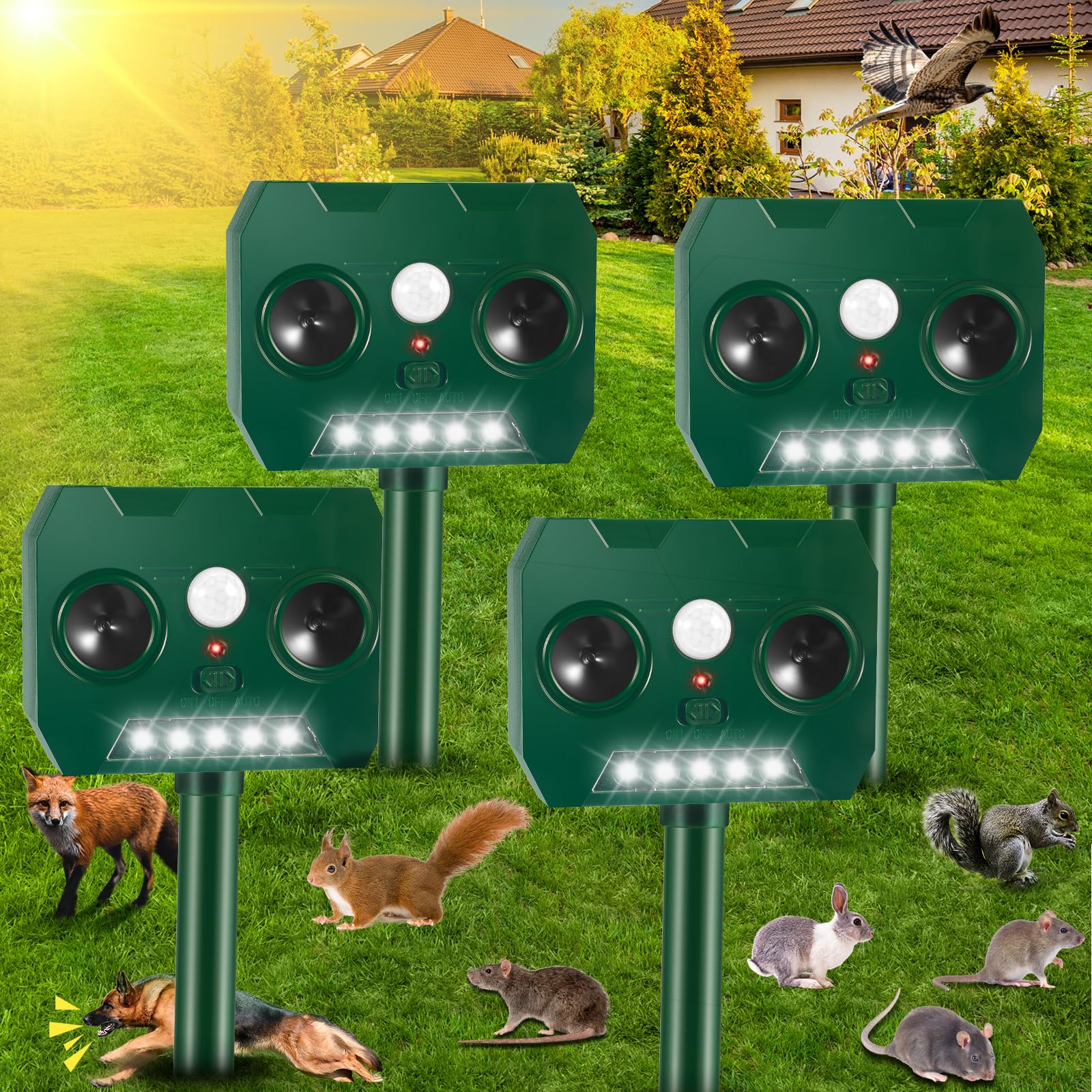 2025 Upgraded Solar Animal Repellent,Ultrasonic Animal Repeller Outdoor ...