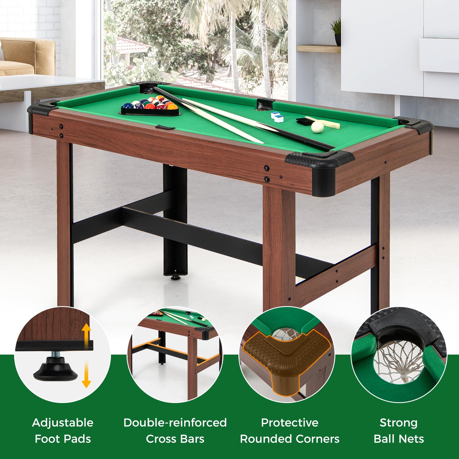 GYMAX Pool Table, 48 Inch Wooden Billiard Tables With 16 Balls, 2 Cue ...