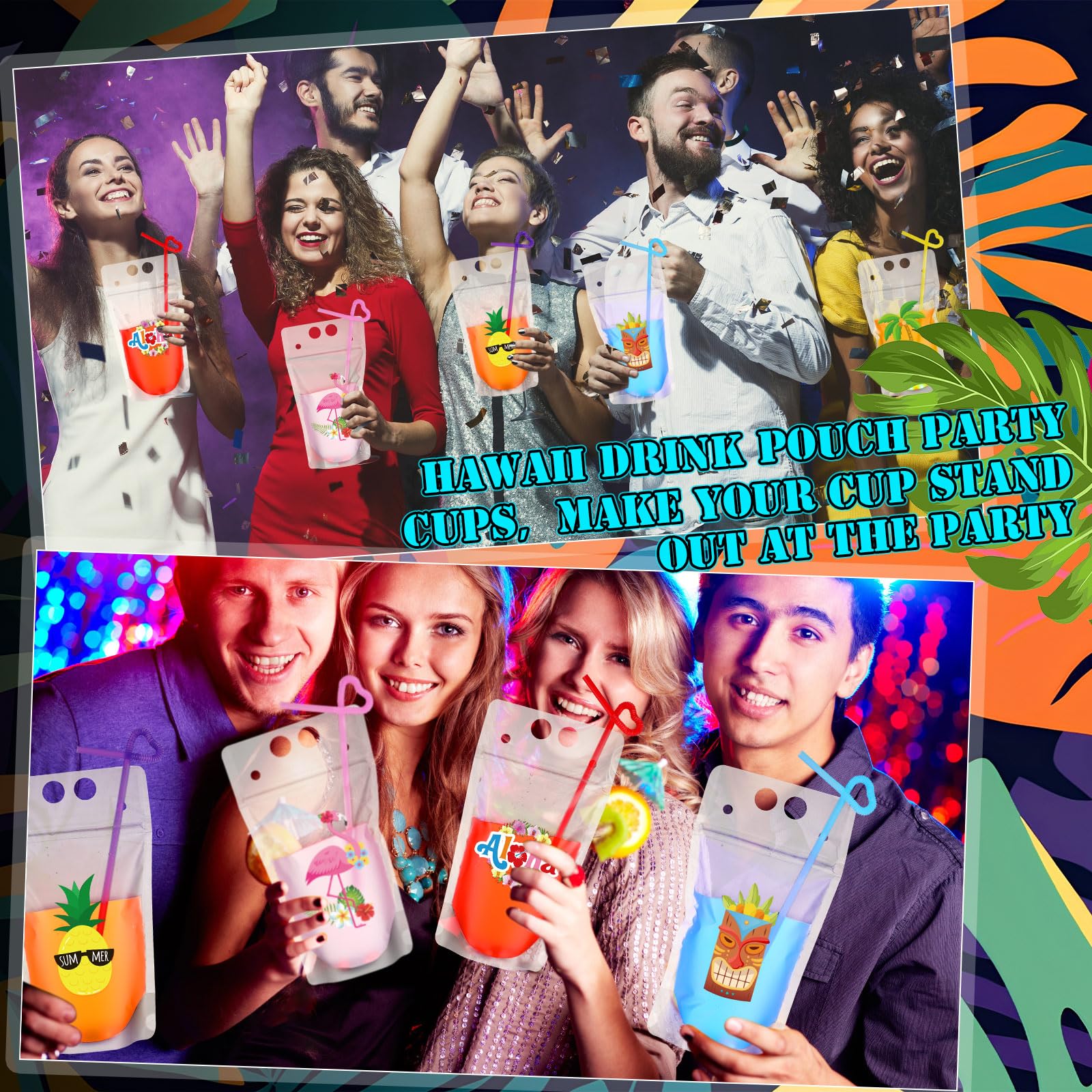 Mua Havawish 24 Pcs Hawaiian Neon Glowing Drink Pouches with Straws ...