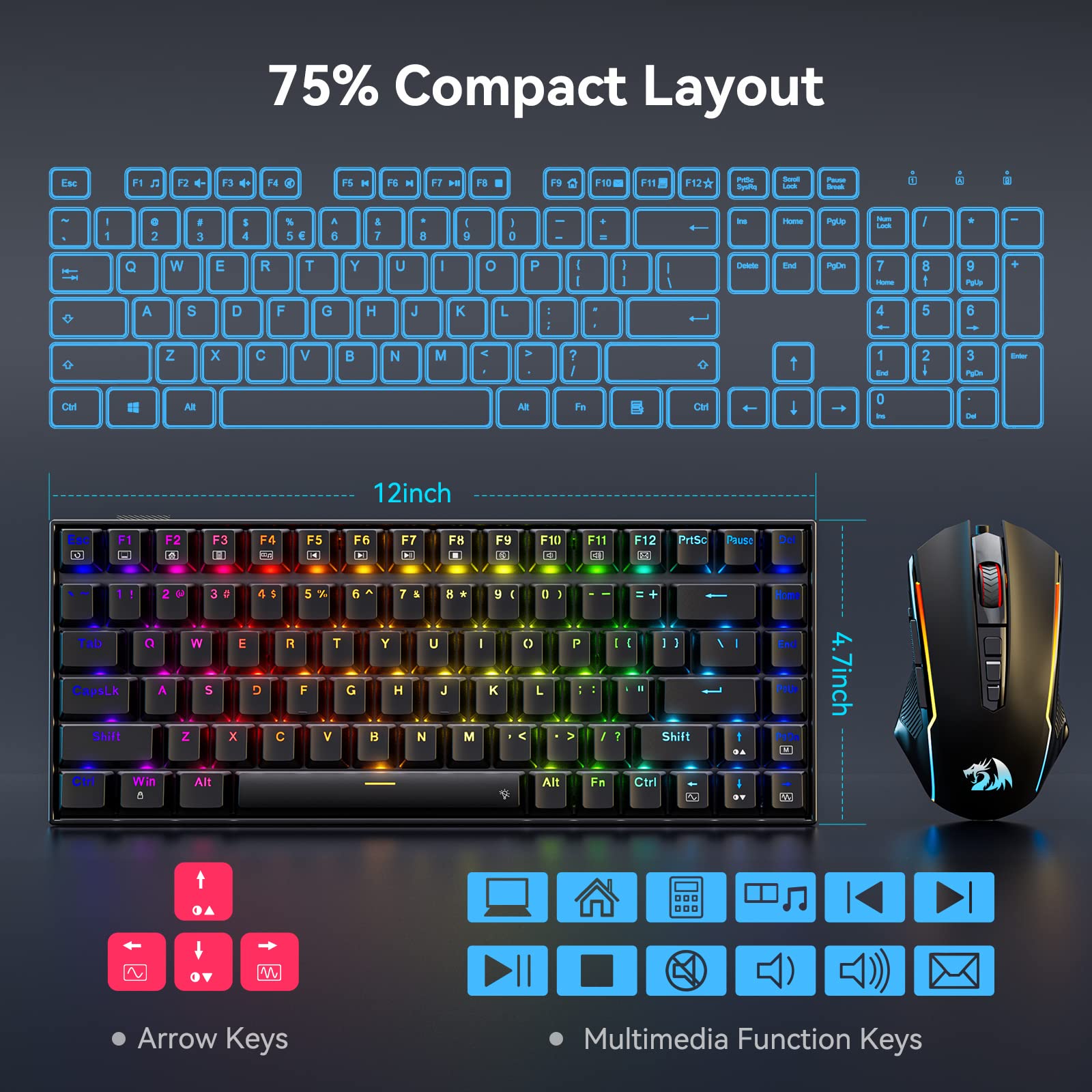 Mua Mechanical Keyboard, Full RGB 75% Gaming Keyboard with Red Switches ...