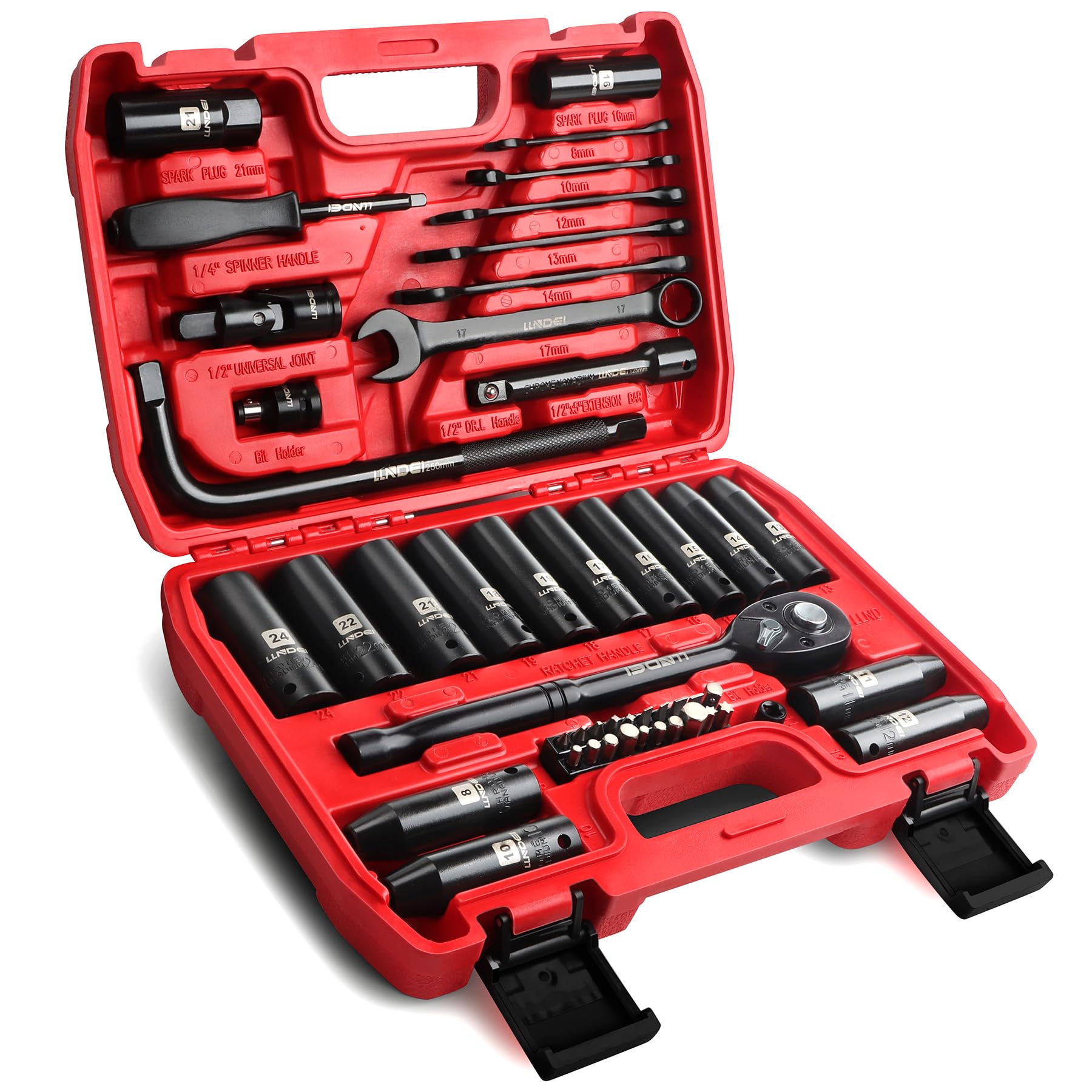 LLNDEI 1/2-Inch Drive Ratchet Impact Socket Wrench Set,Deep Sockets(8 ...