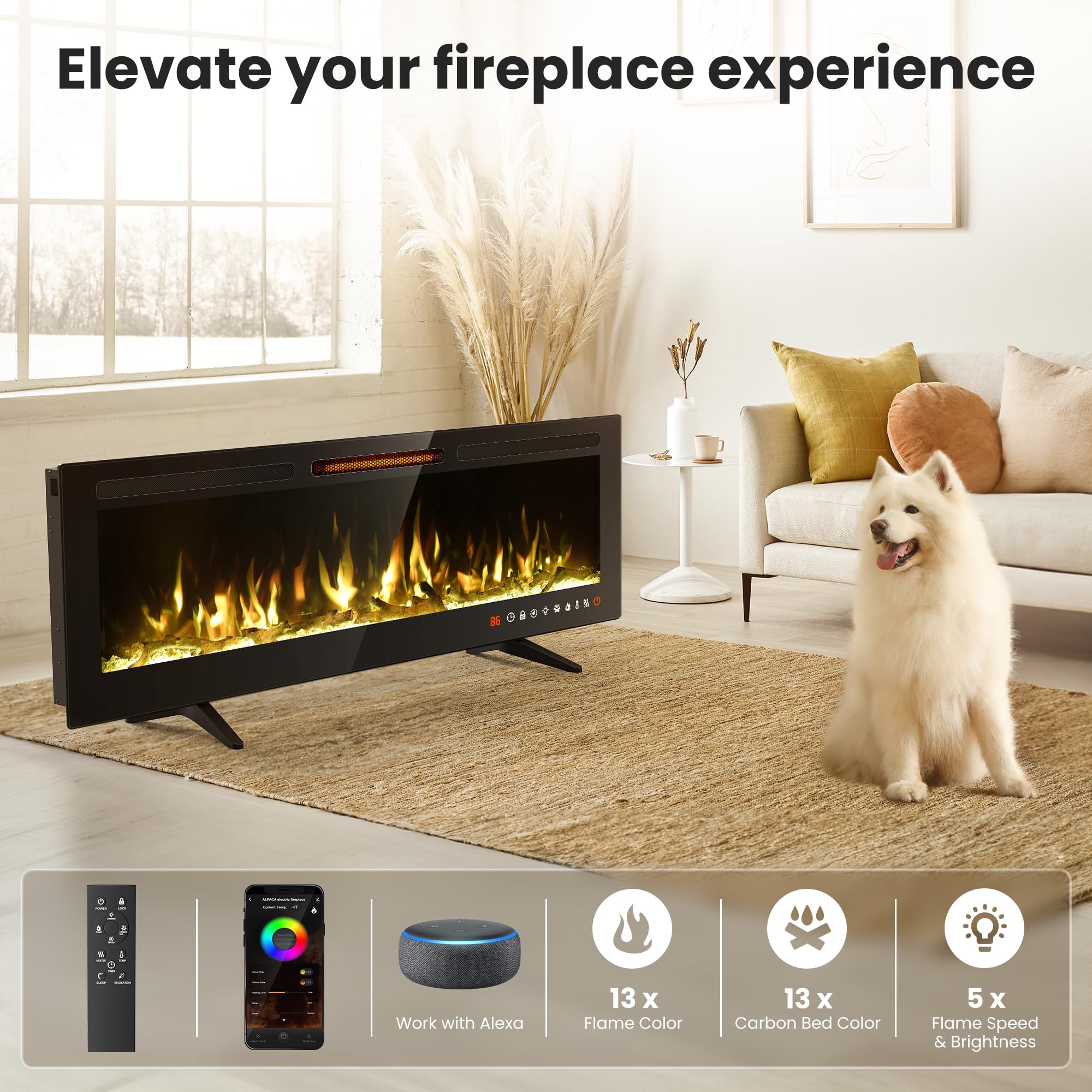 Mua ALPACA 50'' Smart WiFi Electric Fireplace Recessed, Wall Mounted ...