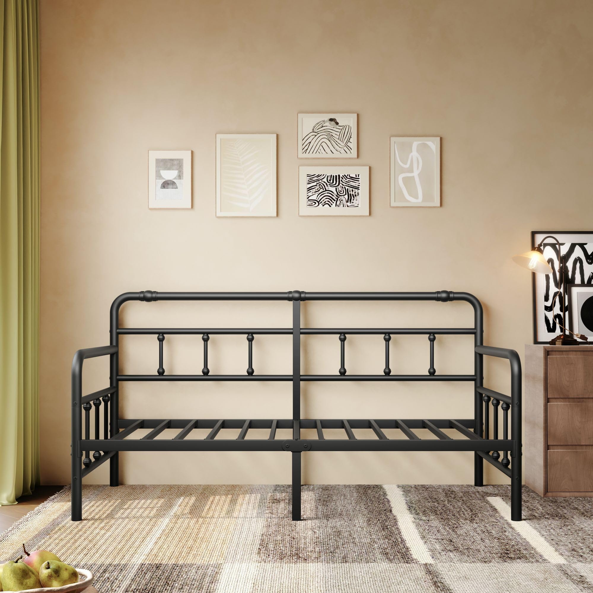 Sementa Daybed Twin Metal Bed Frame with Headboard Steel Slats Support ...
