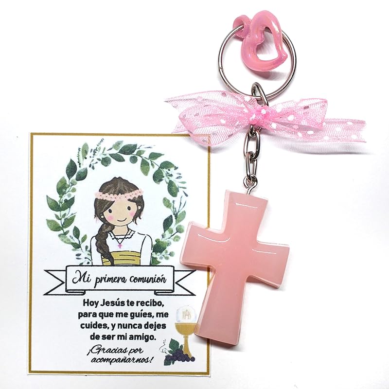 Paquete De 12 Llaveros Cruz Mi Primera Comunión Recuerdo Rosa: Amazon ...