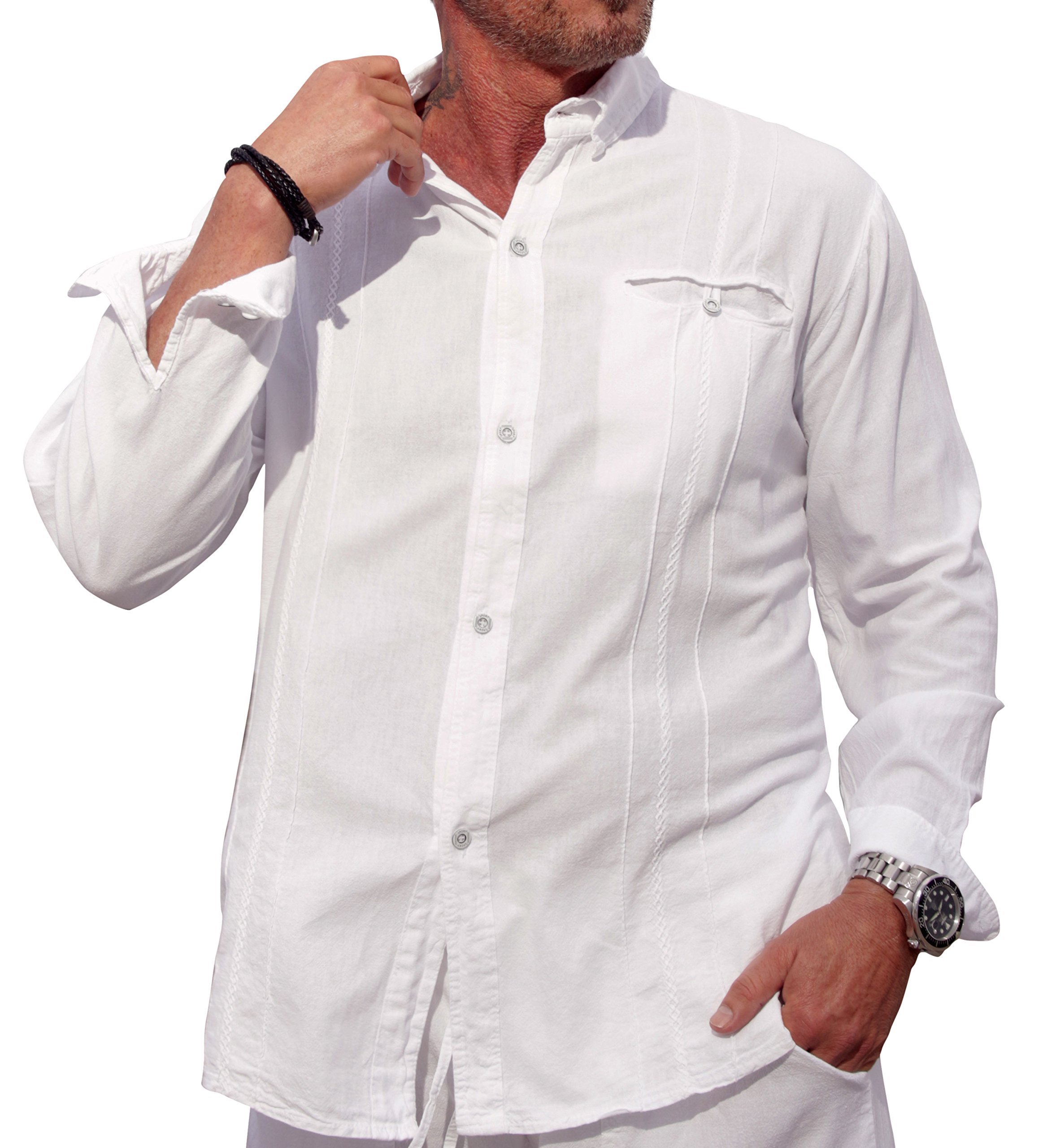M&B USA Cotton White Long-Sleeve Button Loop Closure Pocket Organic ...