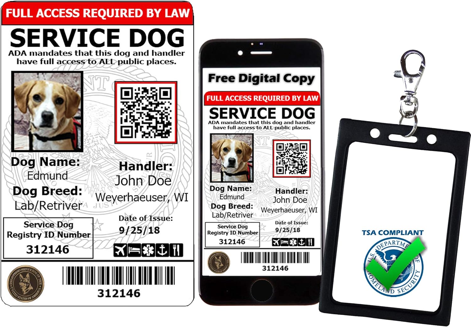 Amazon ActiveDogs Registered Service Dog Photo ID Card Clip On 