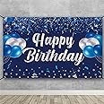 Amazon.com: Trgowaul Happy Birthday Banner, Blue & Silver Birthday Party Decorations, Party ...