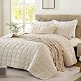 Amazon.com: HiSnug Cream Quilt Set Queen Size - Oversized Bedspread ...