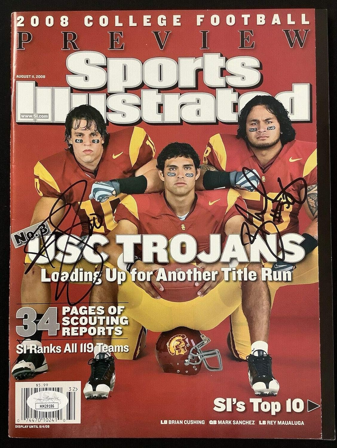 Brian Cushing Signed Sports Illustrated 8/11/08 No Label USC R Maualuga ...