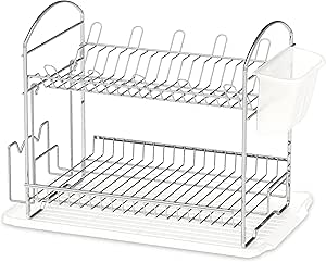 Amazon.com: Simple Houseware 2-Tier Dish Rack with Drainboard, Chrome ...