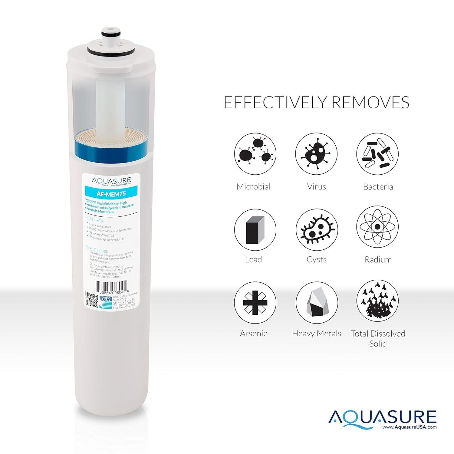 Aquasure Premier Series Complete 4 Stages Quick Change Filter Bundle with 75 GPD Reverse Osmosis ...