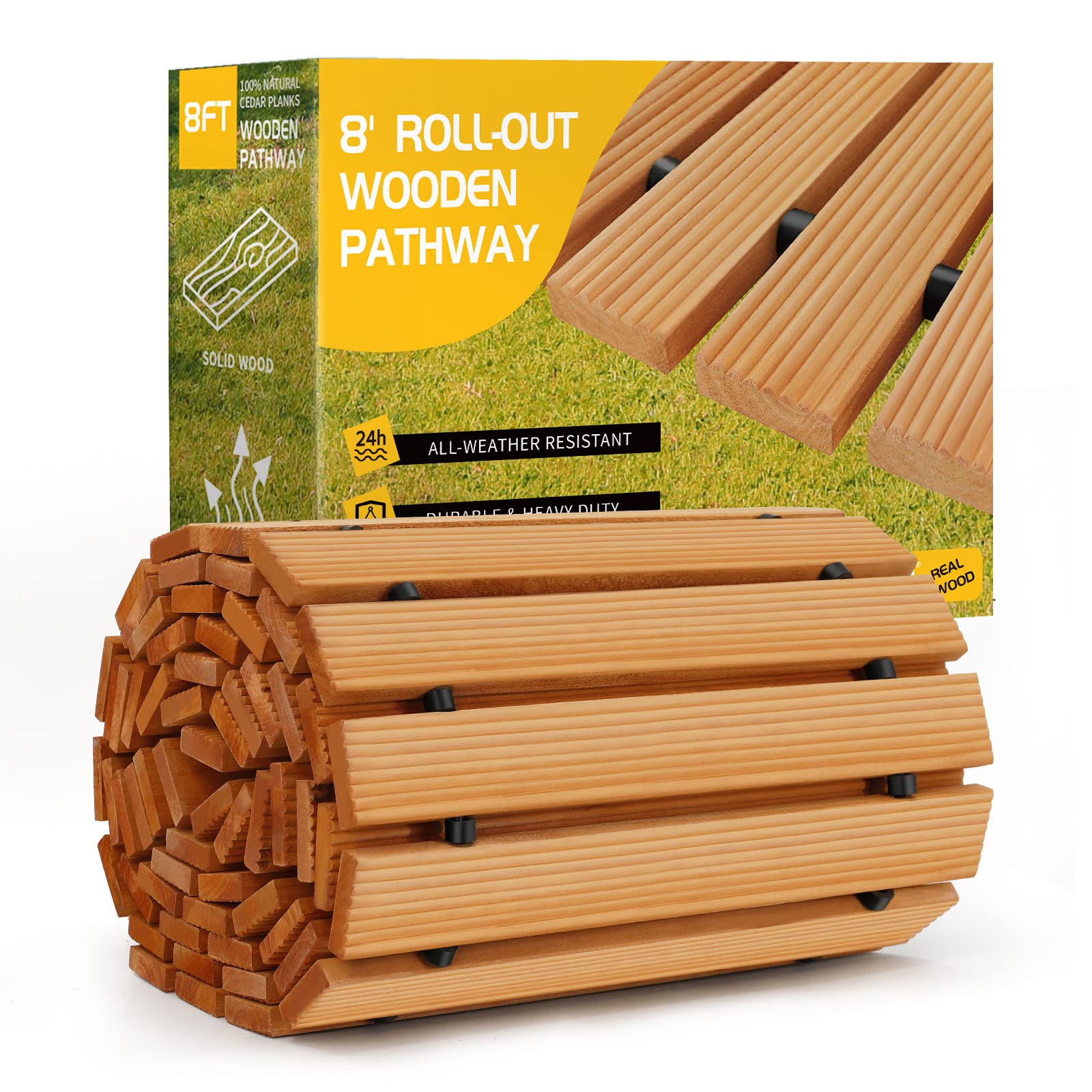 TONAHUTU 8FT Wooden Garden Pathway, Roll Out Wooden Pathway Weather ...