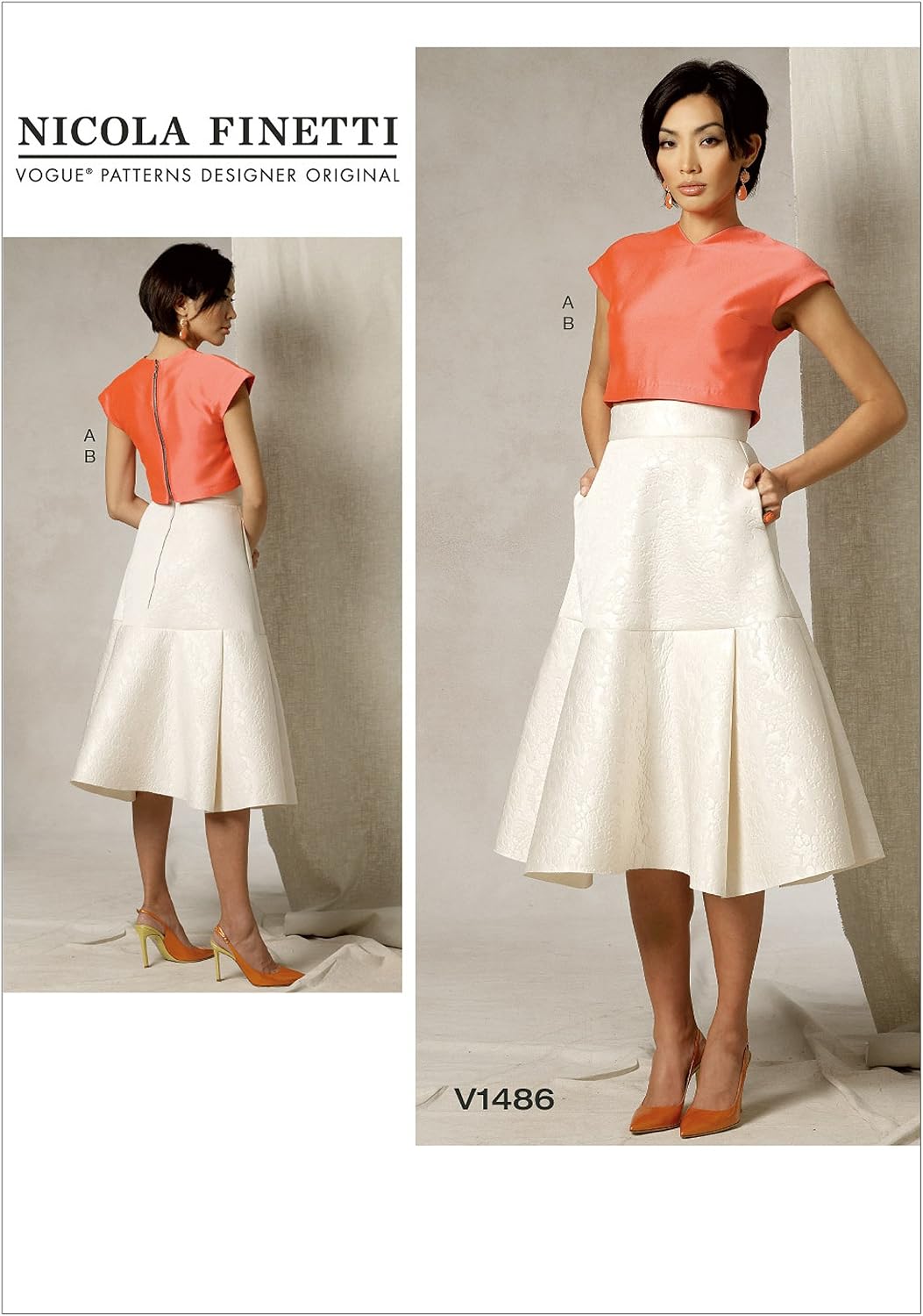 Amazon.com: VOGUE PATTERNS V1486 Misses' Crop Top & Flared Yoke Skirt ...