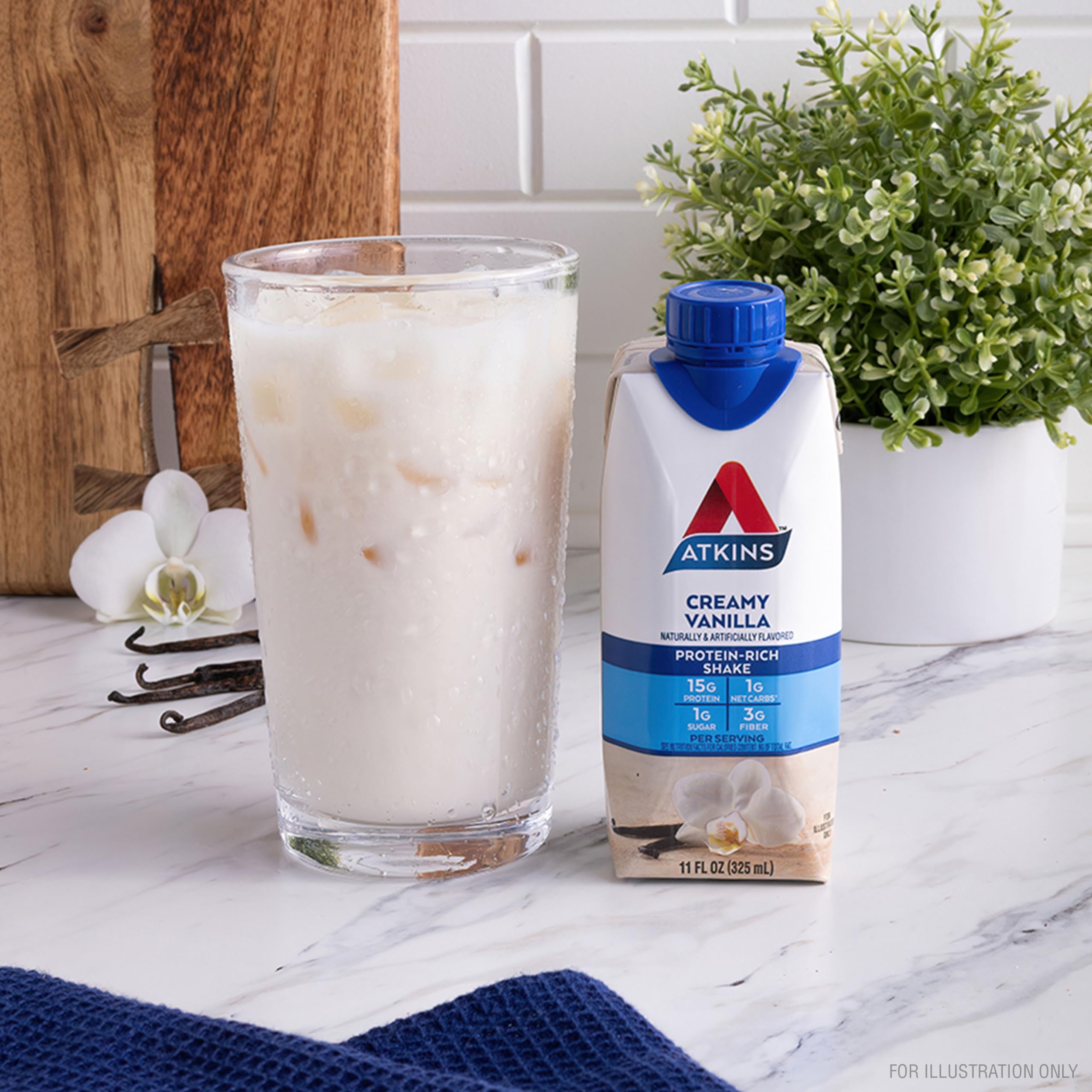Atkins Creamy Vanilla Protein Shake, 15g Protein, Low Glycemic, 2g Net ...
